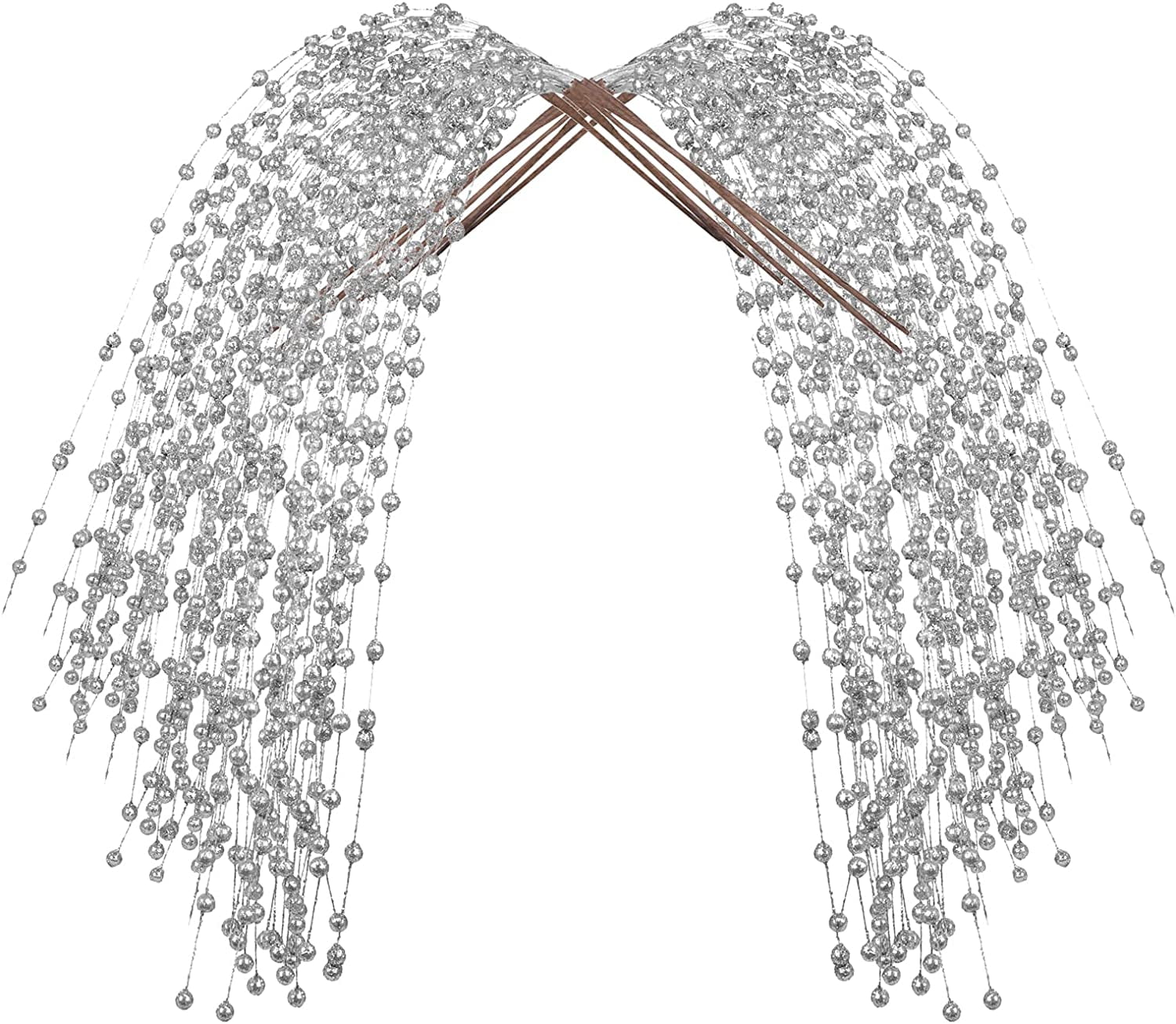 ZY6Pcs Artificial Glitter Berry Stems,30 Inch Silver Ting Branches ...