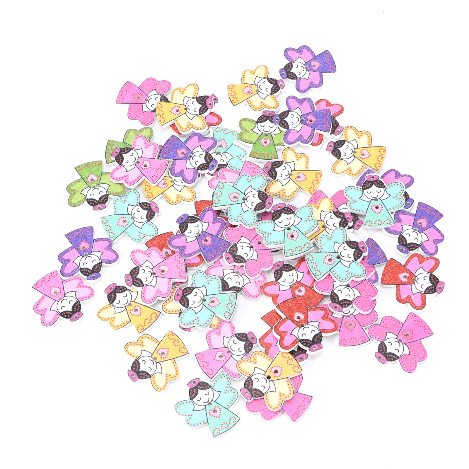 ZYA 100Pcs Art Wood Button Cartoon Angel Wooden Colourful Decoration ...