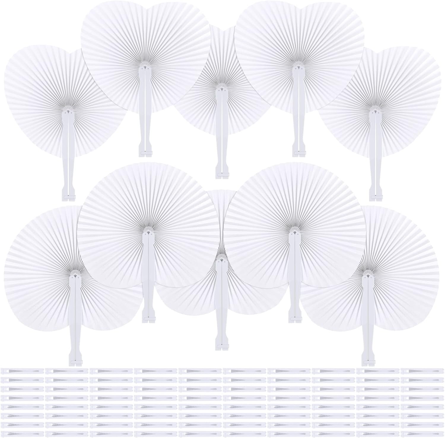ZYB 100 Pack White Folding Fans Heart and Round Shaped Folding Fans ...