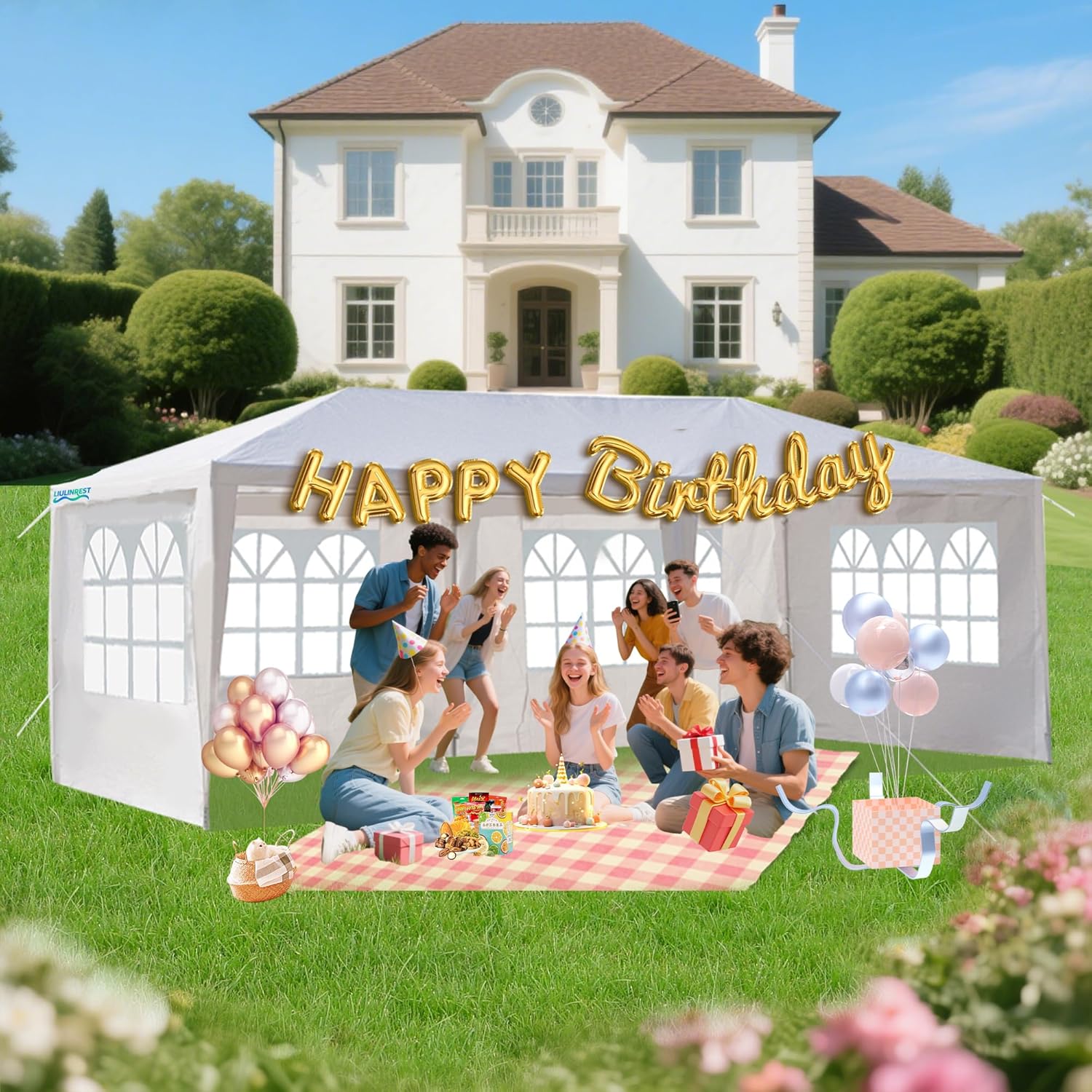 ZYB 10X20FT Canopy Tent, White Pole Tents for Parties, Wedding, Events ...