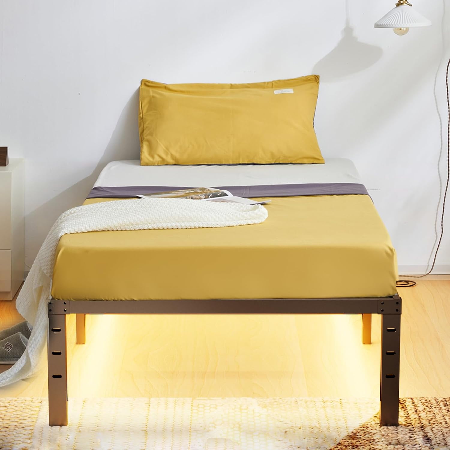 ZYB 14 Inch Metal Platform Twin Bed Frame with Charging Station/LED ...