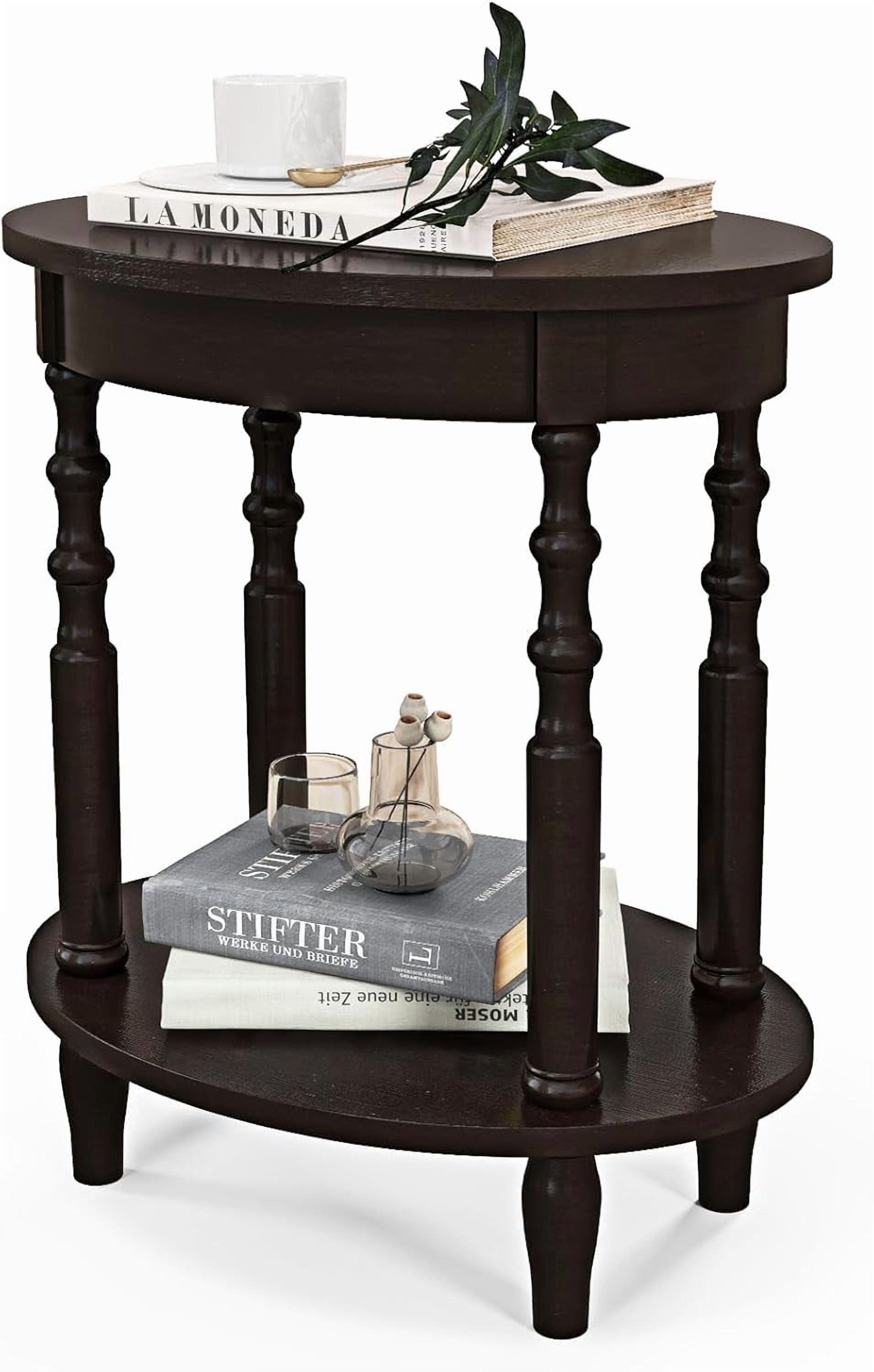 ZYB 2-Tier Oval End Table, Sofa Side Table with Storage Shelf, Solid Wood Legs, Modern Accent ...
