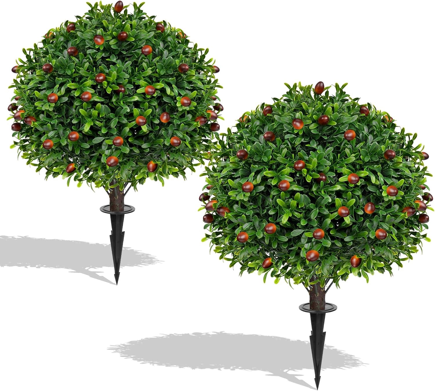 ZYB Artificial Olive Boxwood Topiary Ball Trees,2 Set of 16'' UV ...