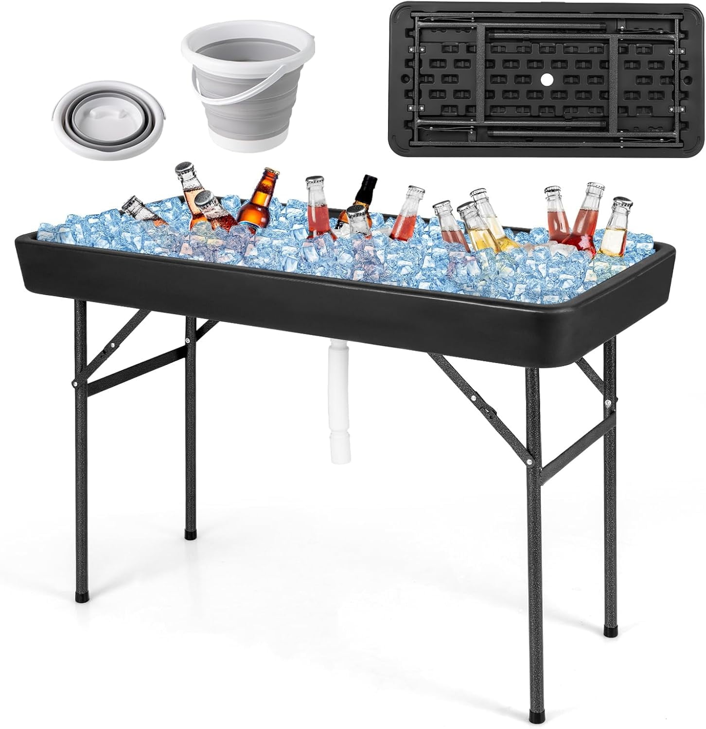 ZYB Moccha Folding Ice Cooler Table with Matching Skirt, Portable Party ...