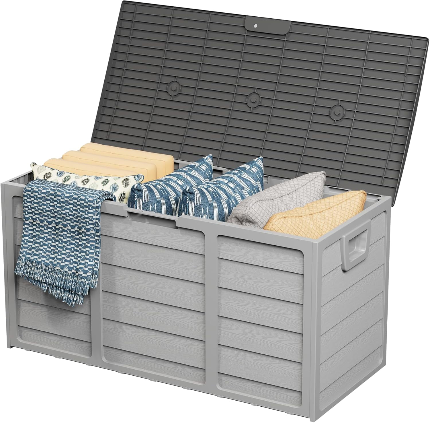 ZYB Outdoor 75 Gallon Storage Deck Box, Weatherproof Woodgrain Patio ...