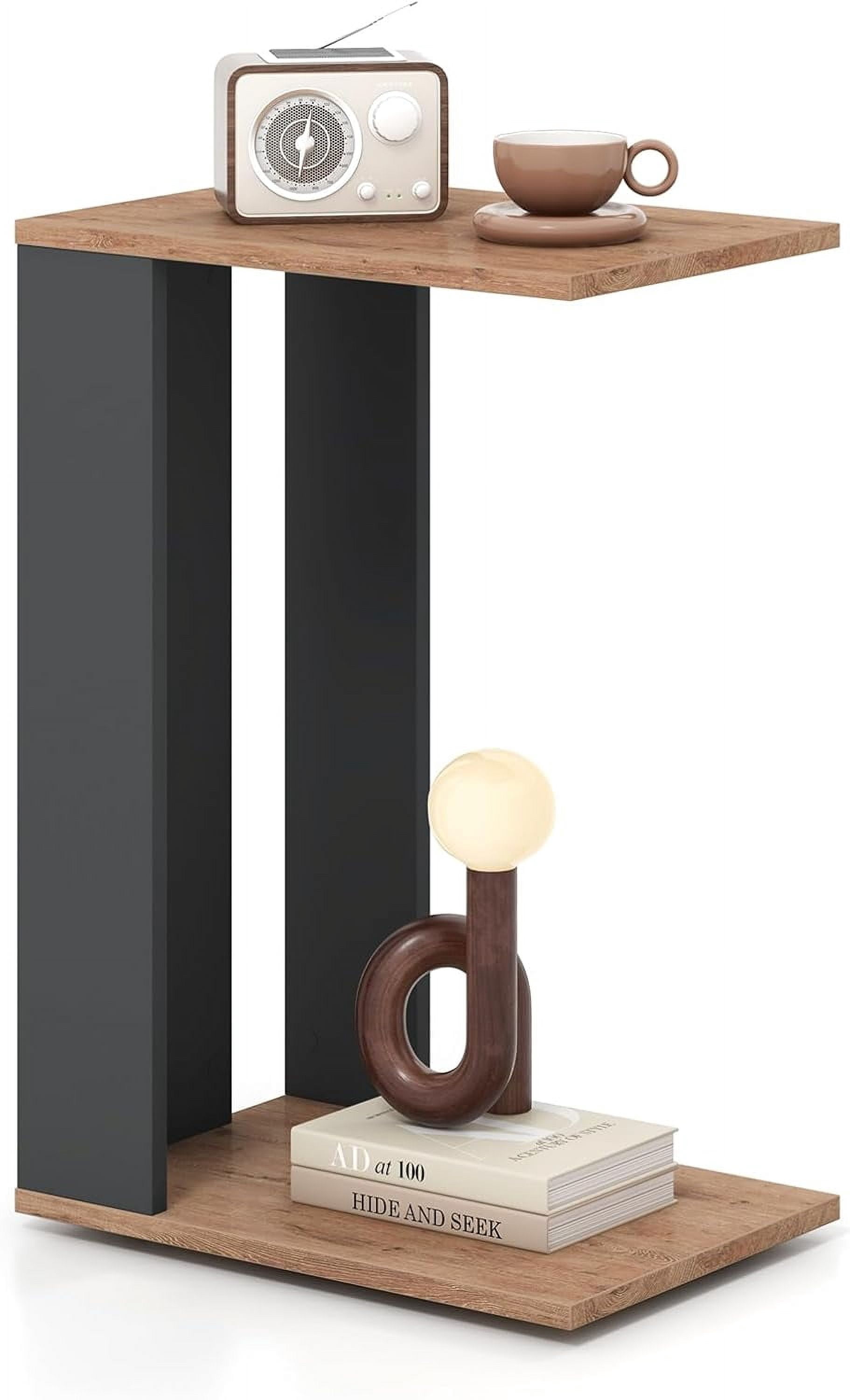 ZYB Rolling C Shaped End Table, 2-Tier Sofa Side Table with Universal ...