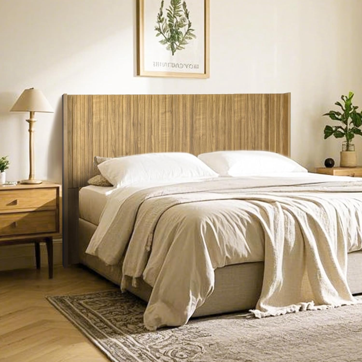 ZYBT Wooden Headboard Queen Size, Boho Farmhouse Fluted Wall Mounted ...