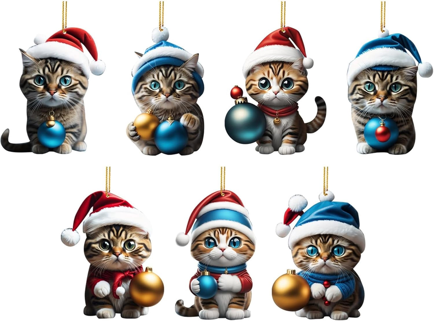ZYChristmas Cat Ornament Set, Christmas Tree Ornaments 2D Cat Hanging ...
