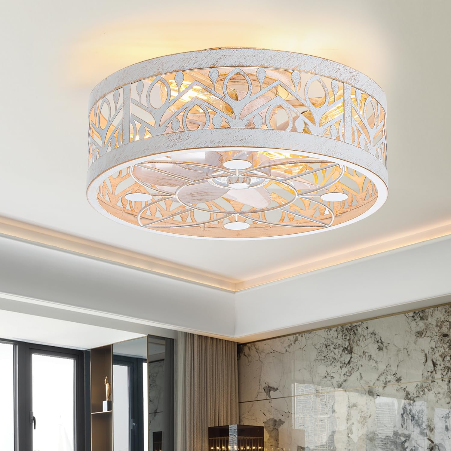 ZYD Caged Ceiling Fan with Light, 16.5" Rust White Bedroom Ceiling Fans ...