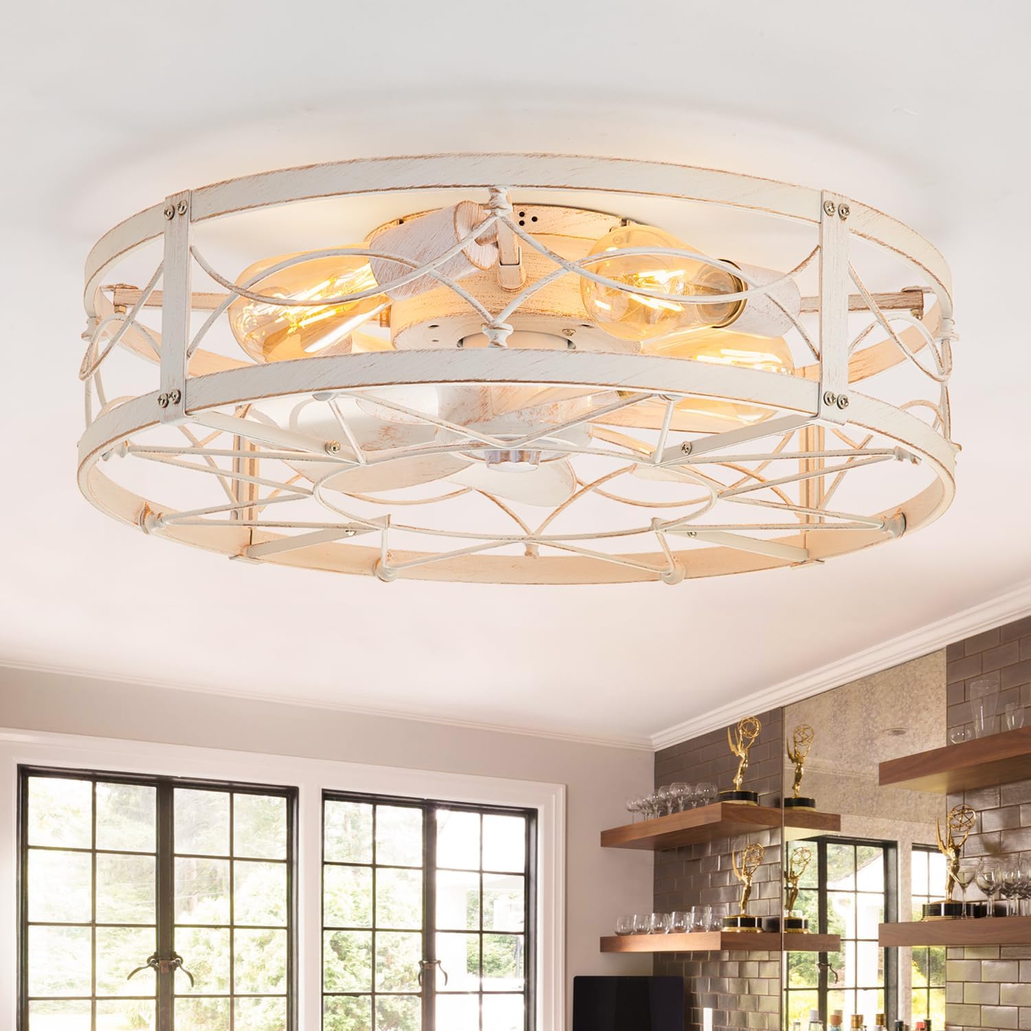ZYD Caged Ceiling Fan with Lights, 20" Flush Mount Ceiling Fan and ...