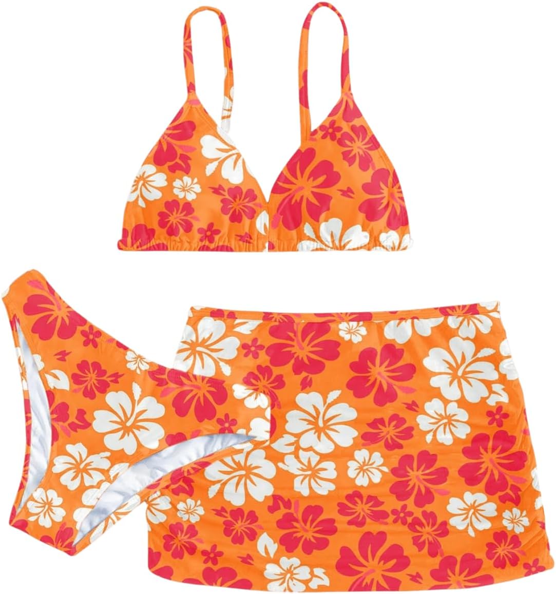 3 Piece Swimwear BEAUDRM Girl's 3 Piece Floral Bikini Set - Y2K High ...