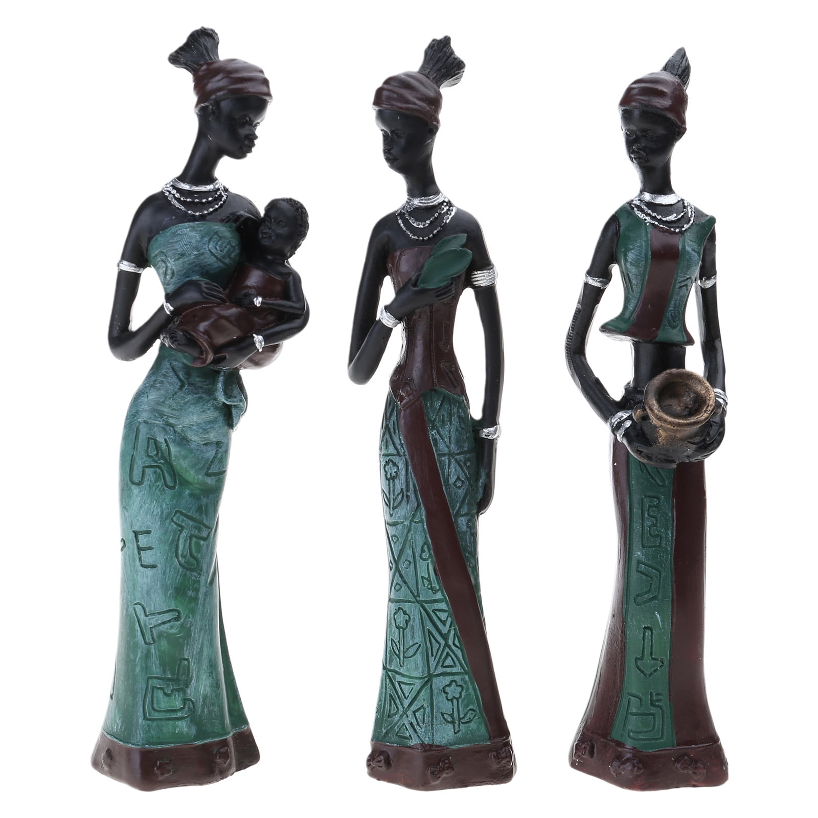 ZYHARUKO 3Pcs Vintage African Woman Statue Resins Sculpture Exotic ...