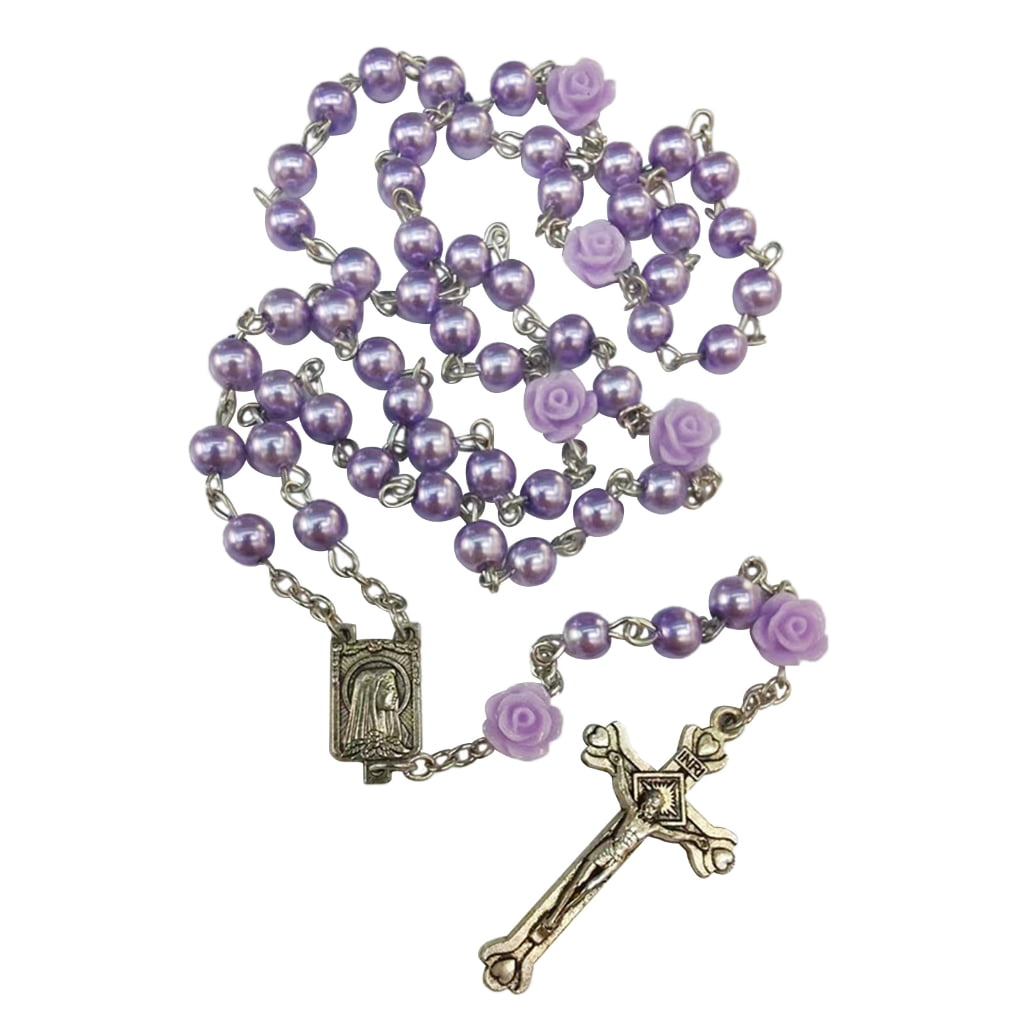 ZYHARUKO Unique Cross Prayer Beads Necklace Glass Bead Rose Flower ...