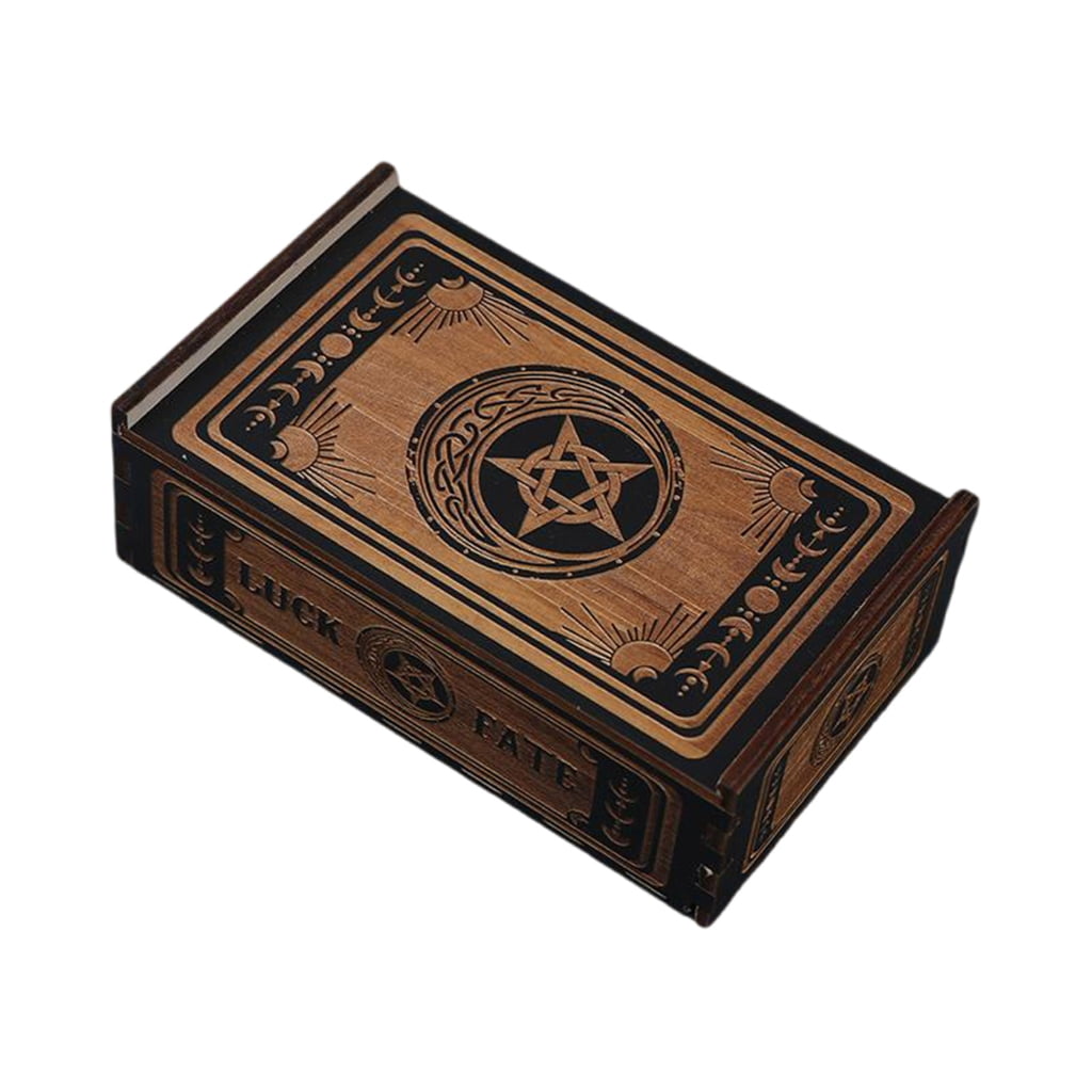 ZYHARUKO Wood Tarot Card Storage Case Push Pull Tarot Cards Storage Box ...