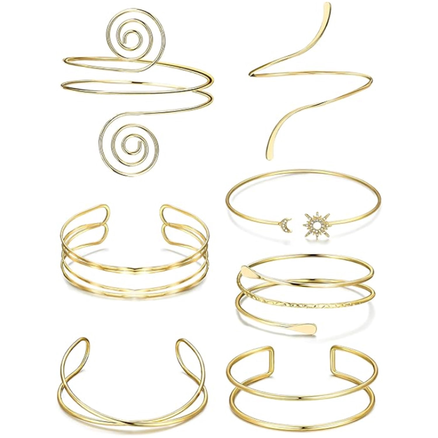 ZYHH Gold Arm Cuff Jewelry for Women, 7 Pcs Adjustable Upper Arm Bangle ...
