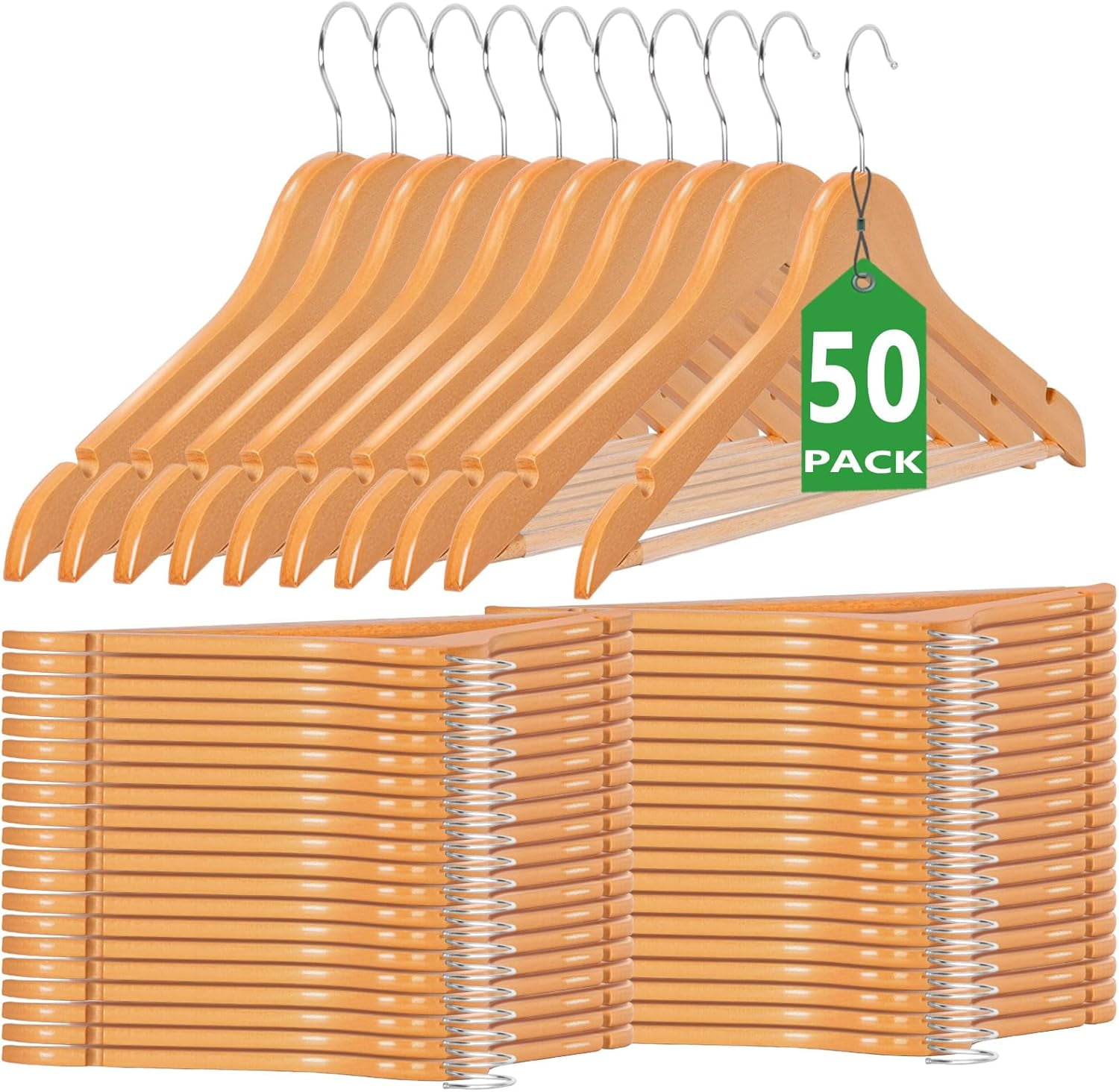 ZYJ Premium Wooden Hangers with 360-Degree Swivel Hooks, Anti-Warp, Non ...