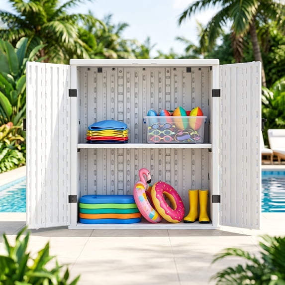 ZYJOYY Outdoor Storage Shed, 15 cu ft Resin Horizontal Cabinet with ...