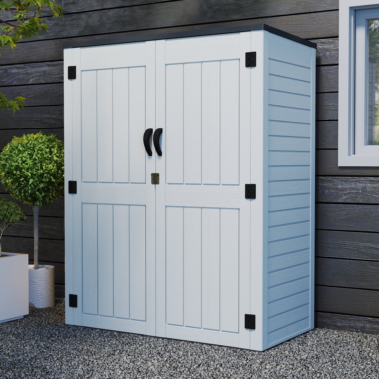 ZYJOYY 4.5×5.7 ft Resin Outdoor Storage Shed, 385 Gallon Waterproof ...