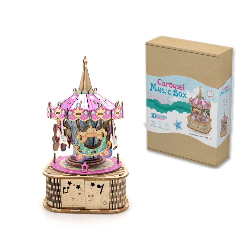 ZYLEGEN Carousel Music Box 3D Wooden Puzzles for Adults, DIY LED Model ...