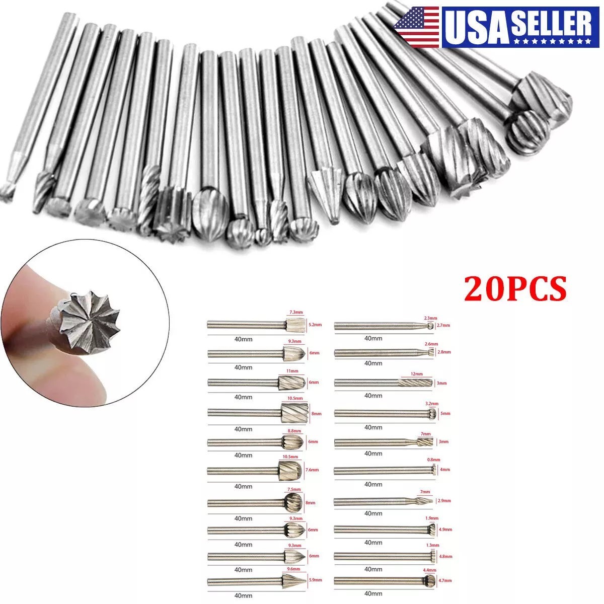 ZYLER- 20Pcs Diamond Burr Bits Drill Set Rotary Multi Tool Accessories ...