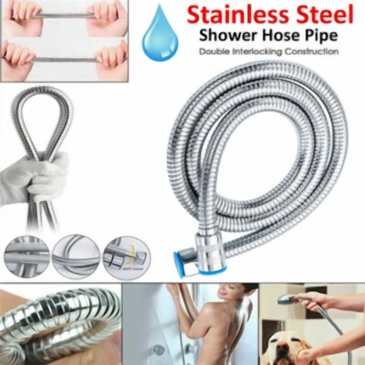 ZYLER- Shower Hose 3M 15Psi Shower Head Hose Handheld Long Steel ...