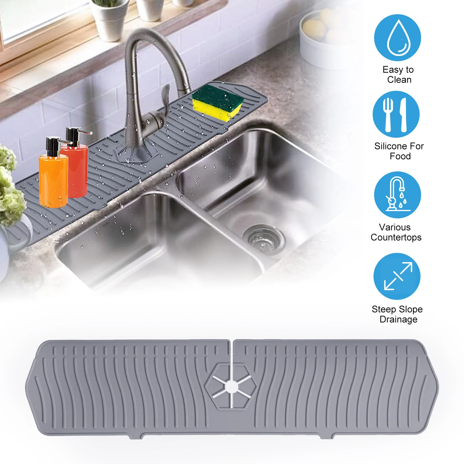 ZYLER- Silicone Faucet Drain Pad Drip Catcher Tray Kitchen Sink Splash ...