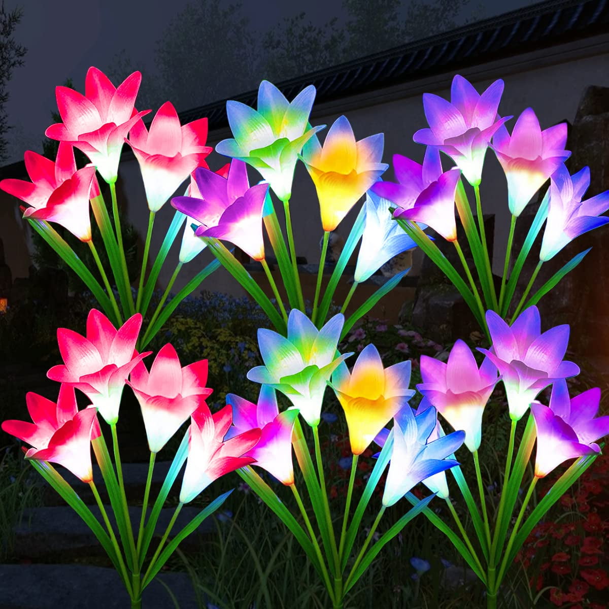 ZYLiWoo-Solar Flower Lights, 6 Pack Outdoor Lily Flower Lights, Multi ...