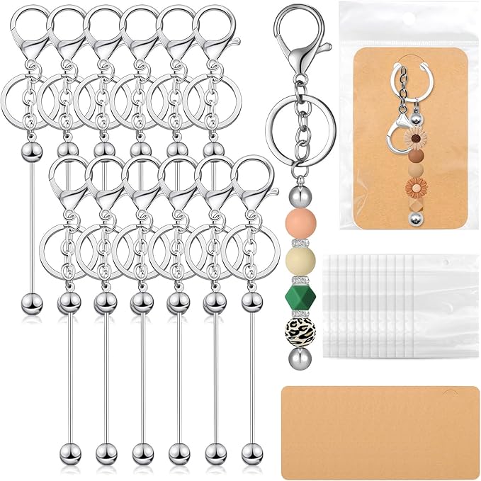 ZYNERY 12 PCS Beadable Keychain Bars Set, Metal Keychain Bars with ...