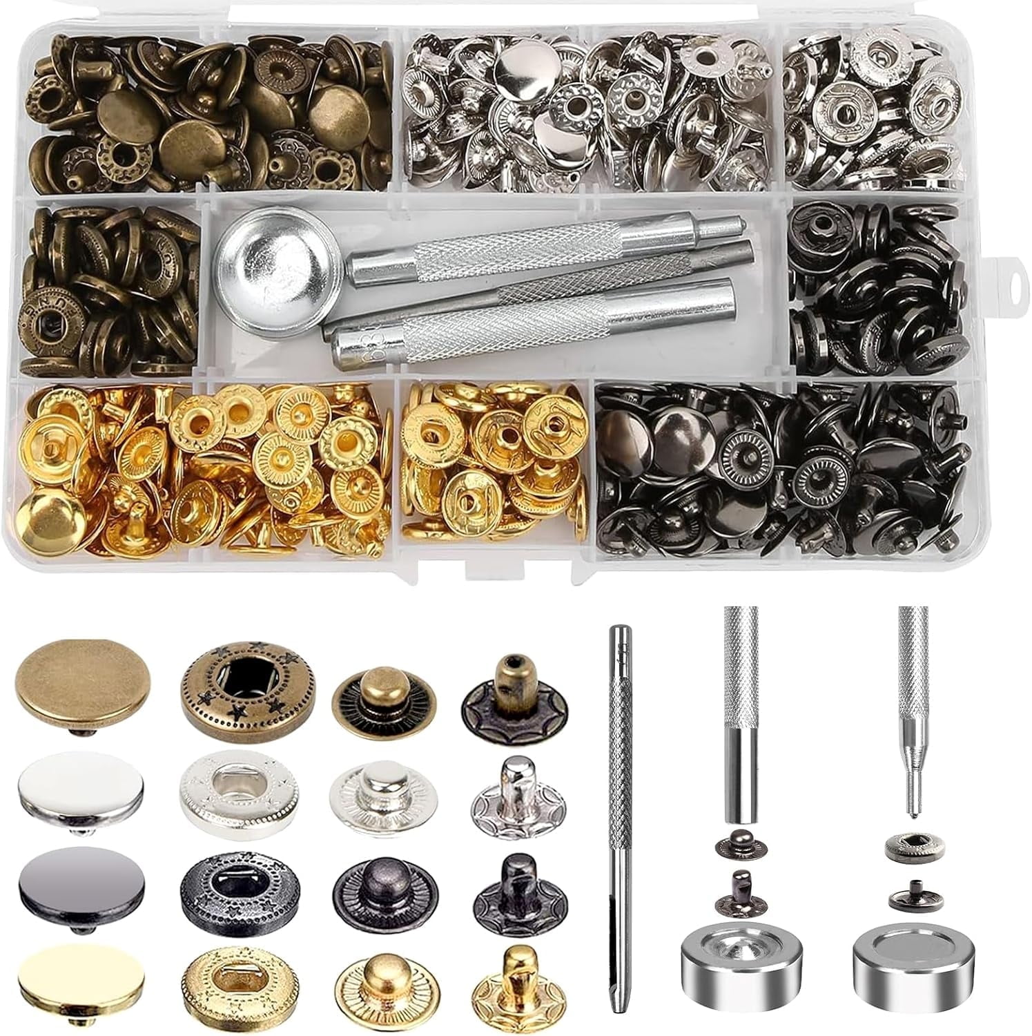 ZYNERY Snap Fasteners Kit, 100 Pcs, 4 Colors, Metal Buttons for Denim ...