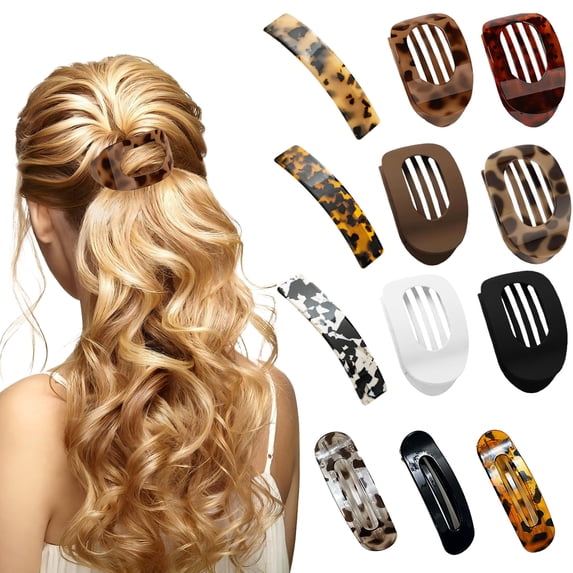 ZYNERY 12pcs Hair Clips Set - 6 French Oval Flat Clips + 3 Duckbill ...