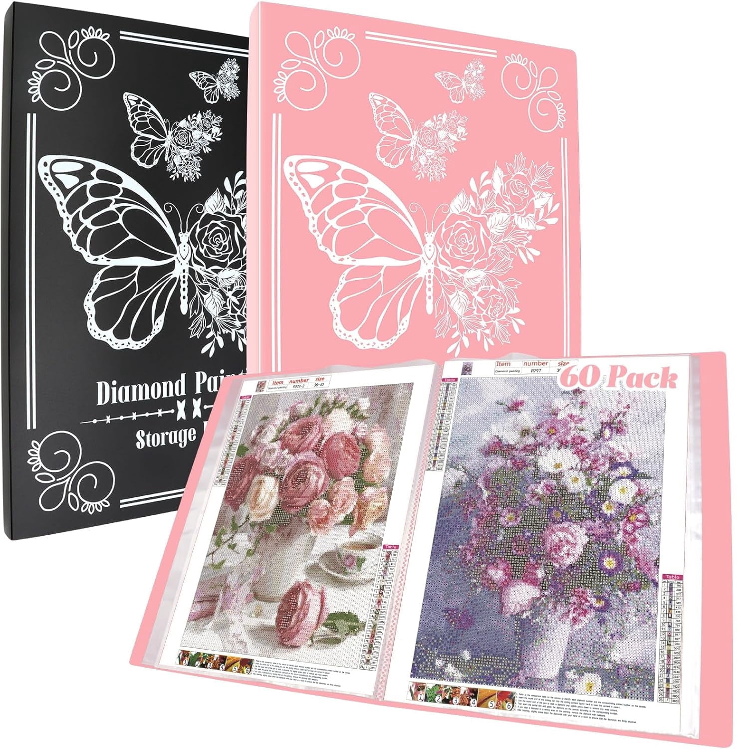 ZYNERY, Diamond Painting Storage Book, 12x16 inch, 2 Pack Pink + Black ...