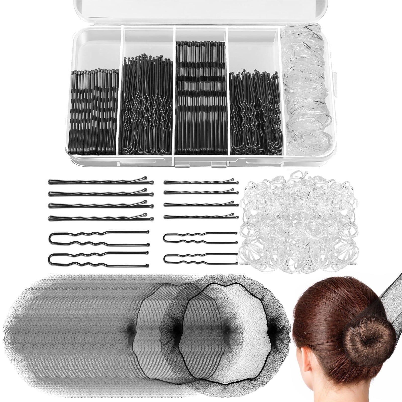 ZYNERY 300pcs Hair Pins + 50pcs Invisible Hair Nets Bun Set (Black ...