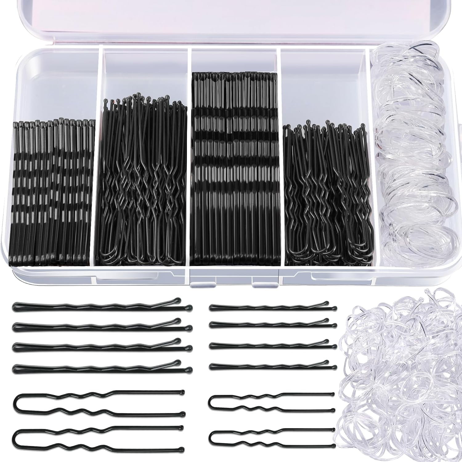 ZYNERY 300pcs Hair Pins + 50pcs Invisible Hair Nets Bun Set (Black ...