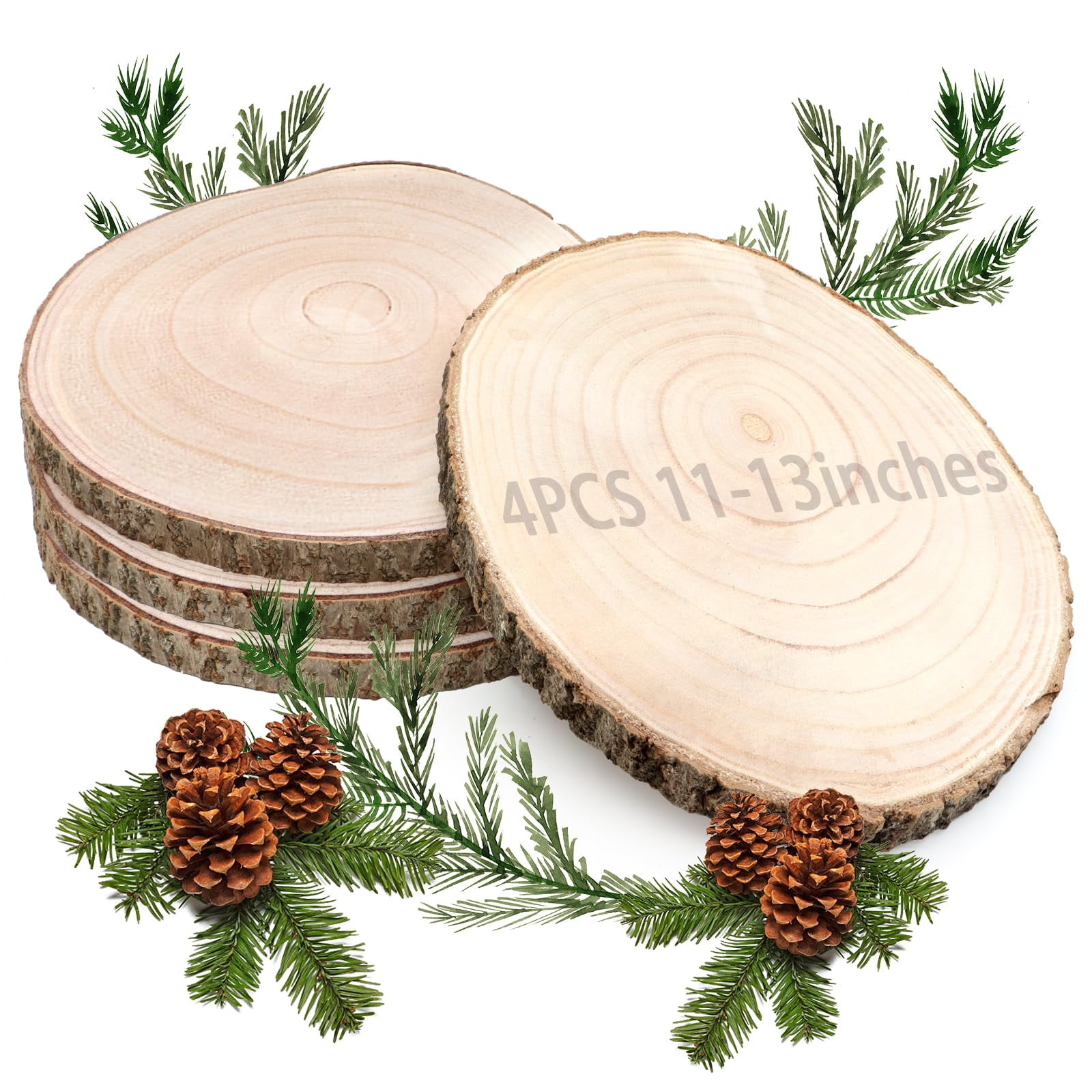 ZYNERY 4 Pcs Large Wood Slices 11-13 Inches Unfinished Wood Rounds ...