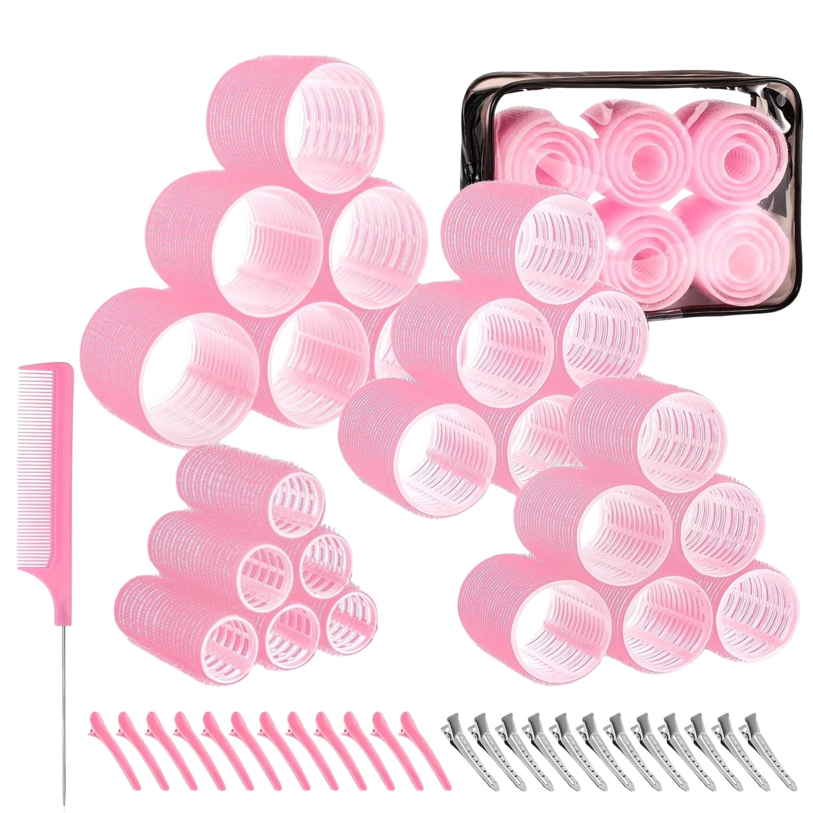 ZYNERY 50pcs Heatless Hair Rollers Set for Women, Pink 24 Self Grip ...