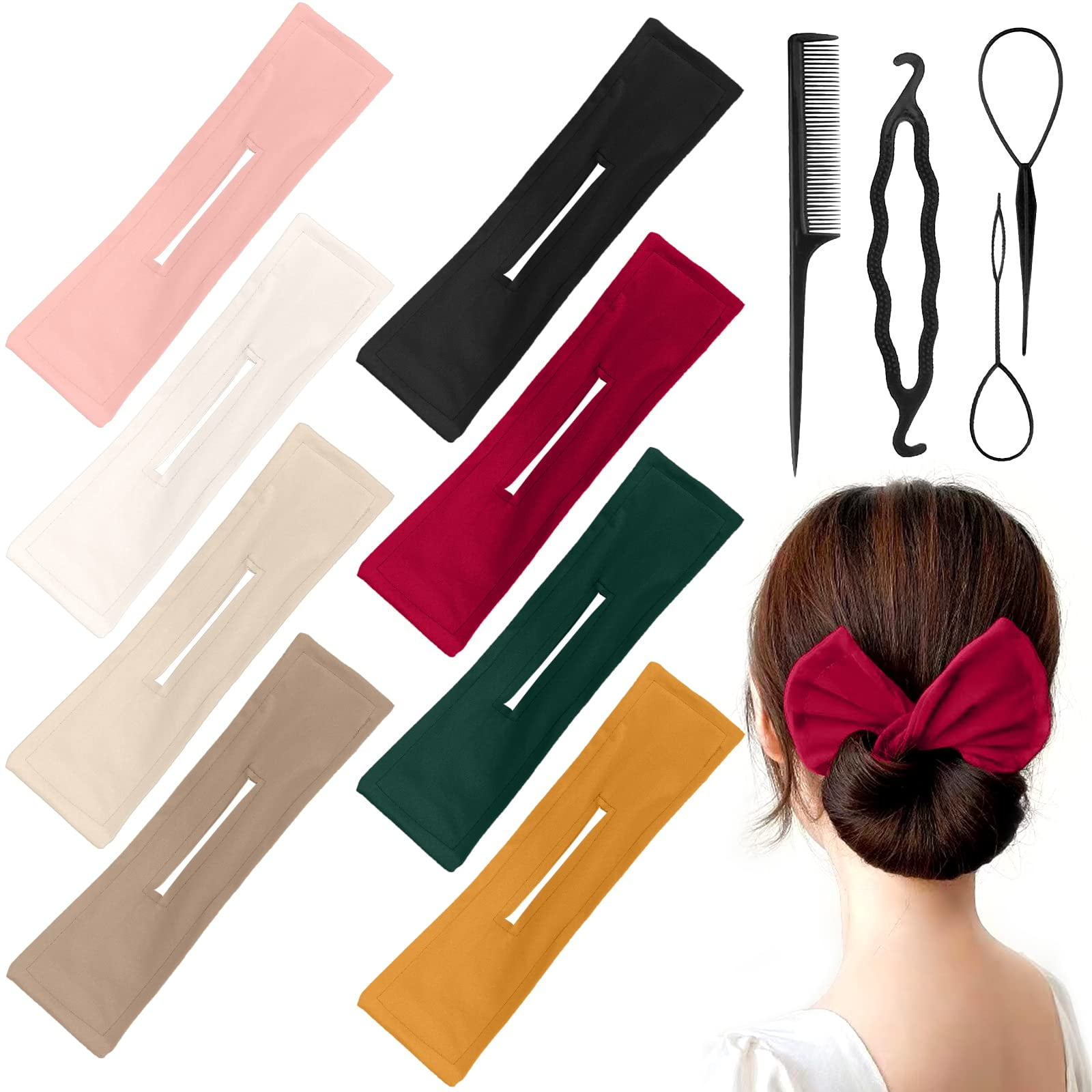 ZYNERY 8 Pcs Deft Hair Bun Maker with 4 Pcs Hair Styling Tools, French ...