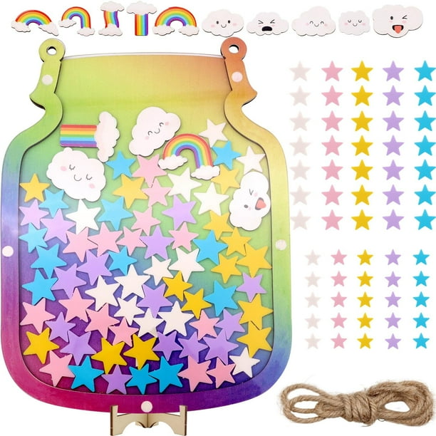 ZYNERY Classroom Reward Jar, 80 PCS Stars Reward Jar 10 Rainbow, Potty ...
