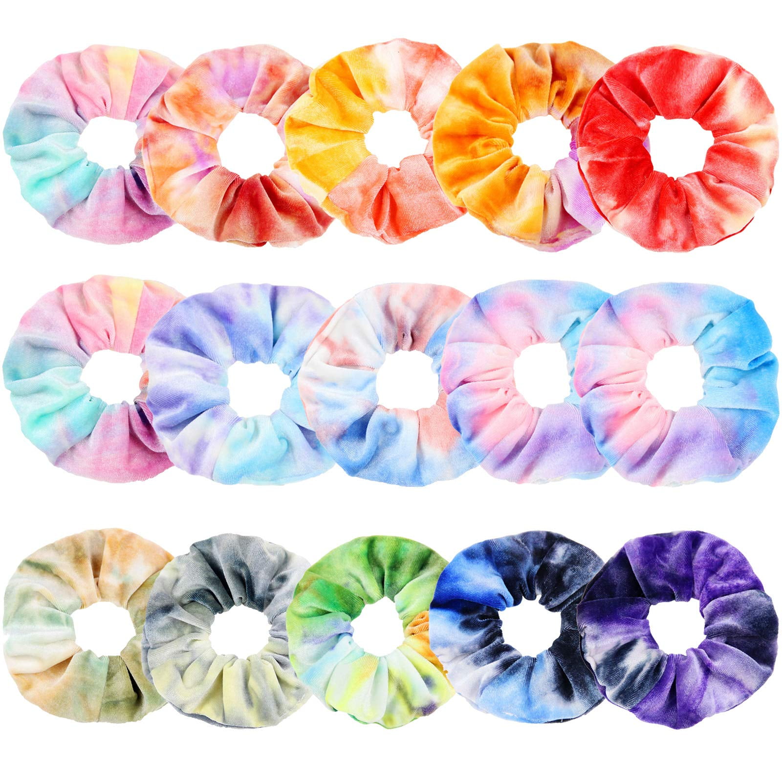 ZYNERY Tie Dye Scrunchies, 15 PCS Velvet Scrunchies for Hair in ...