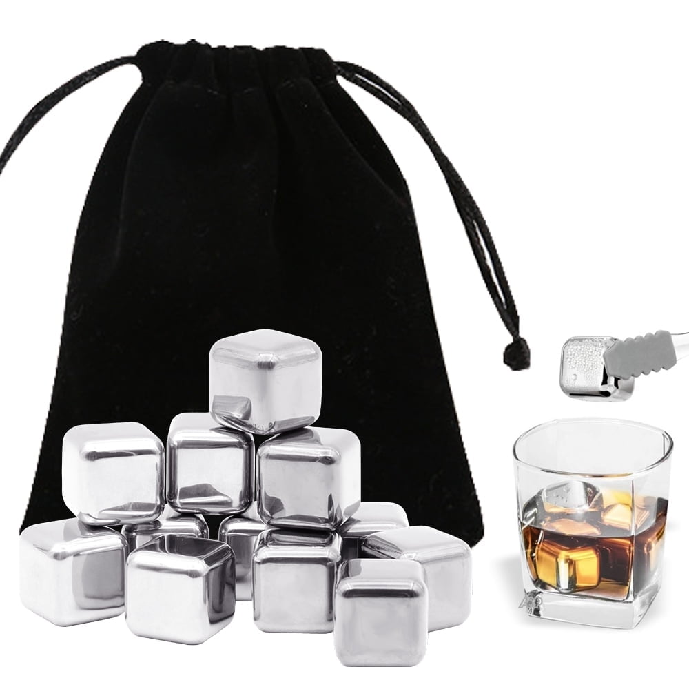 ZYNERY Whiskey Stones Set, 12 Count Stainless Steel Cocktail Chilling ...