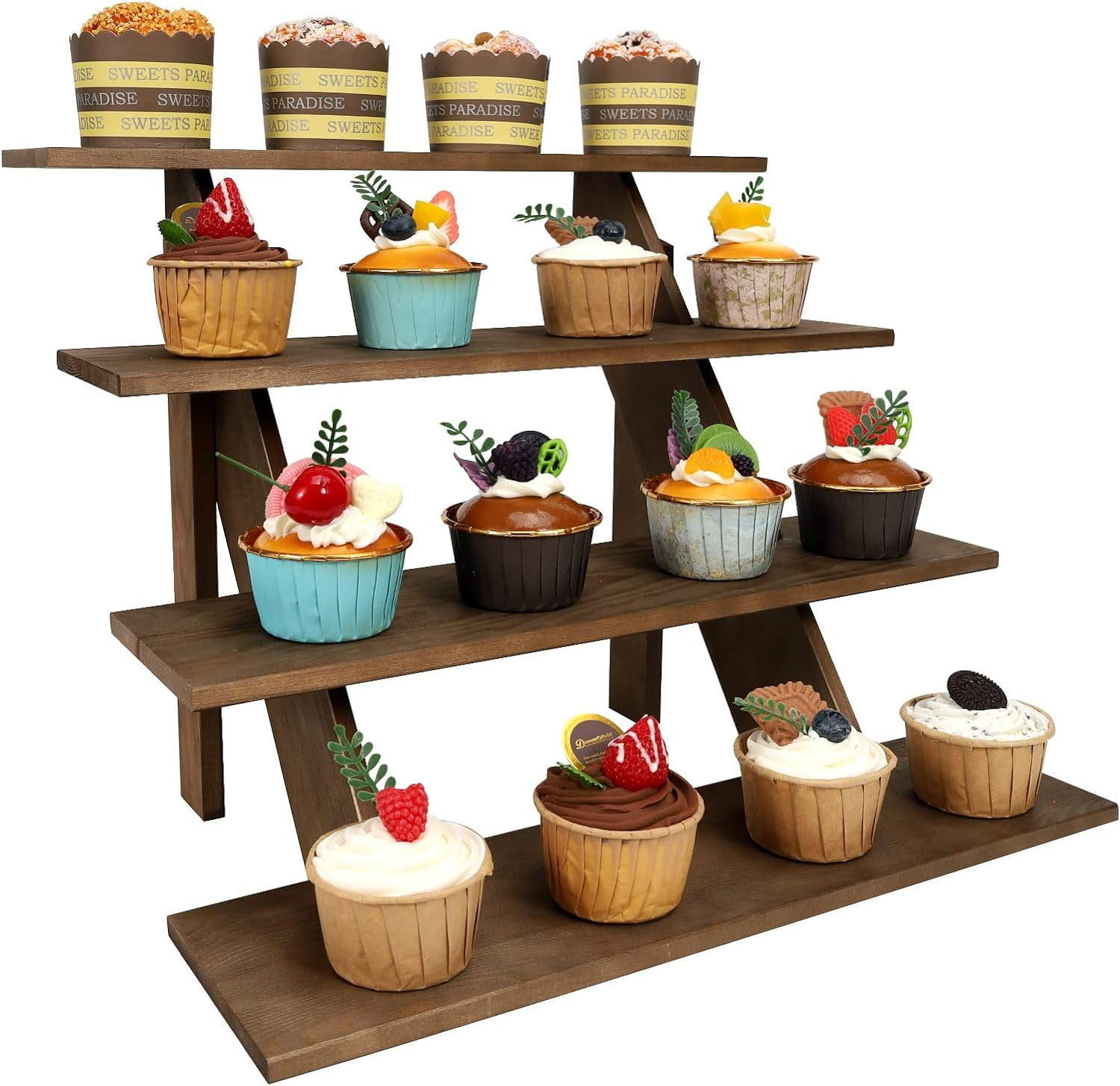 ZYP 4-Tier Wooden Retail Display Riser Wooden Display Stand Cupcake ...