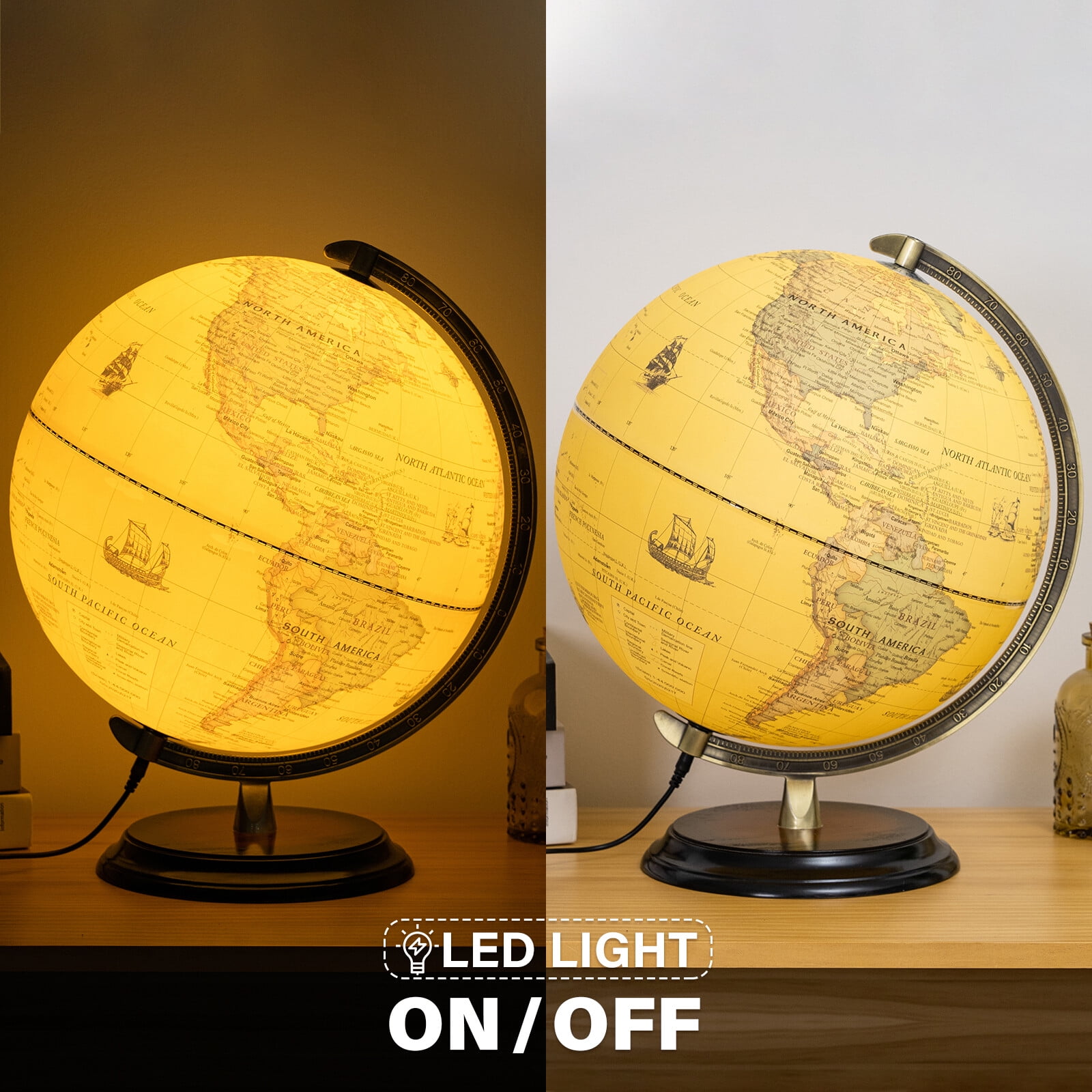 ZYPPP 12'' Illuminated World Globe LED Light Rotating Education ...
