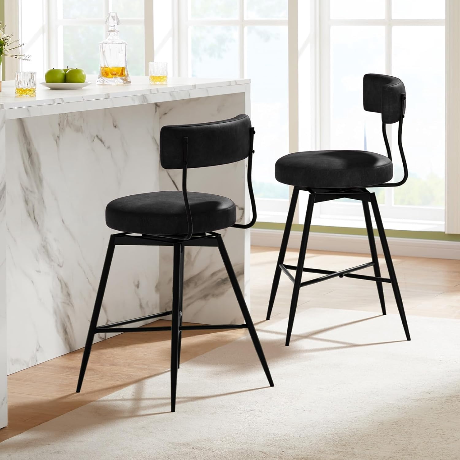 ZYPPP Bar Stools Set of 2, Swivel Counter Height Bar Stools with Back ...