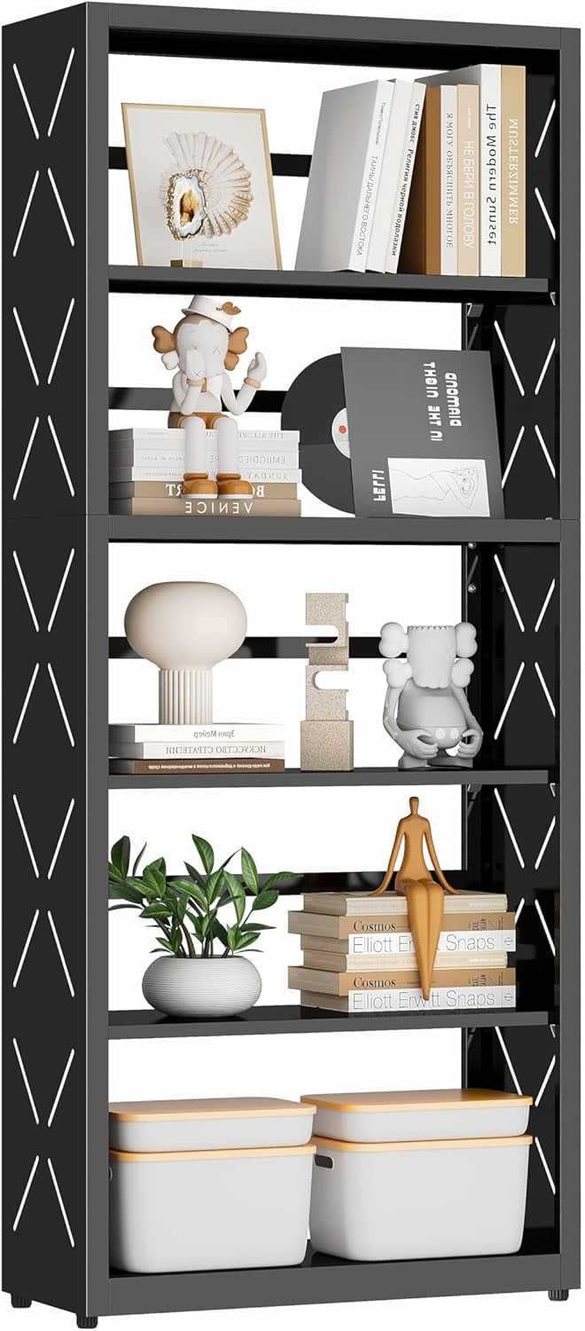 ZYPPP Bookshelf, 5 Tier Metal Bookcase with Adjustable Shelves, Tall ...