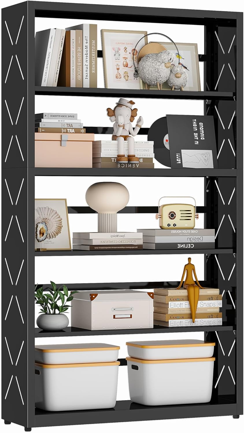 ZYPPP Metal Bookshelf, 5 Tier Wide Bookcase with Adjustable Shelves ...