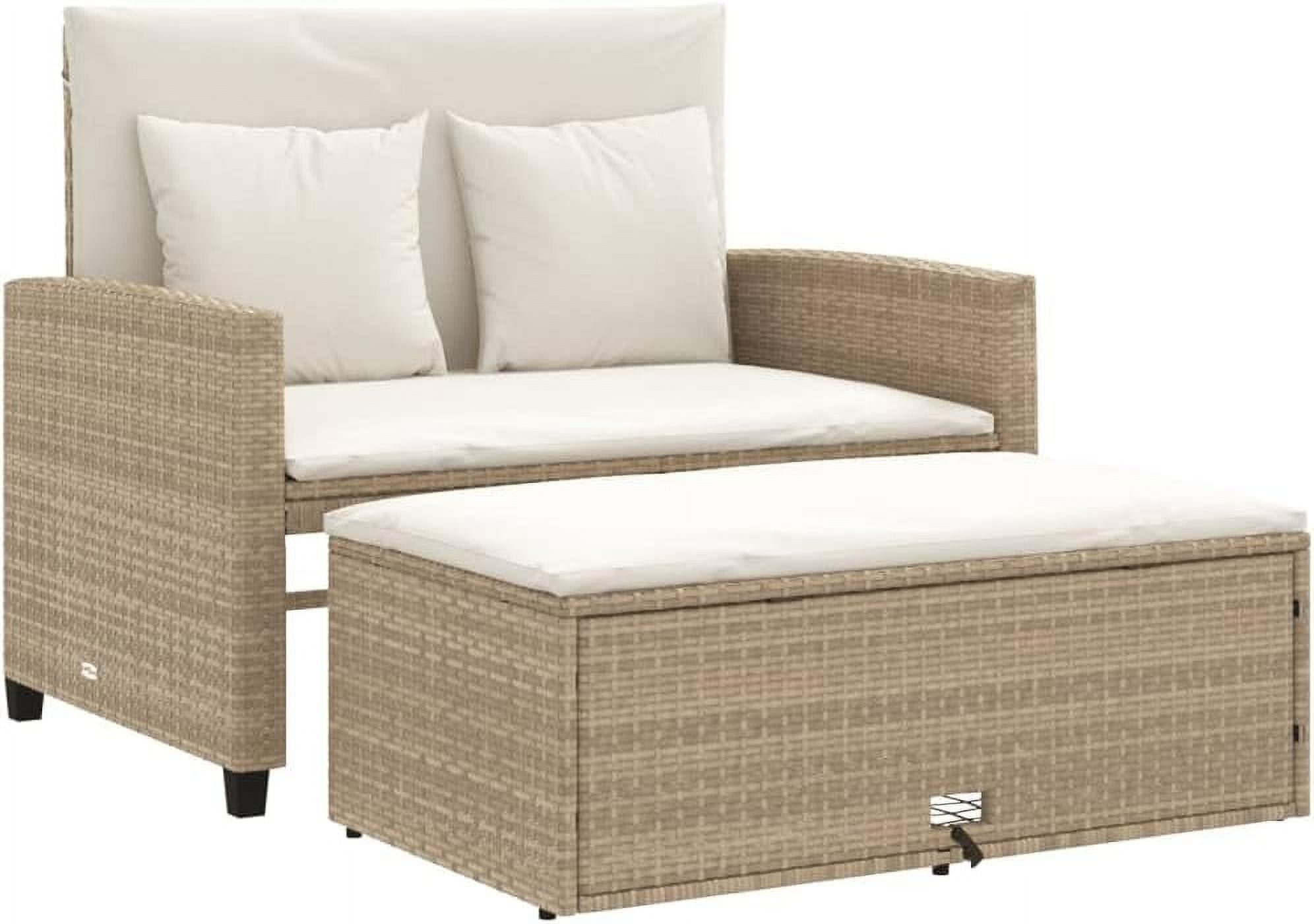 ZYQ 2-Seater Patio Sofa Bench - PE Rattan, Beige, Sofa Bed with ...