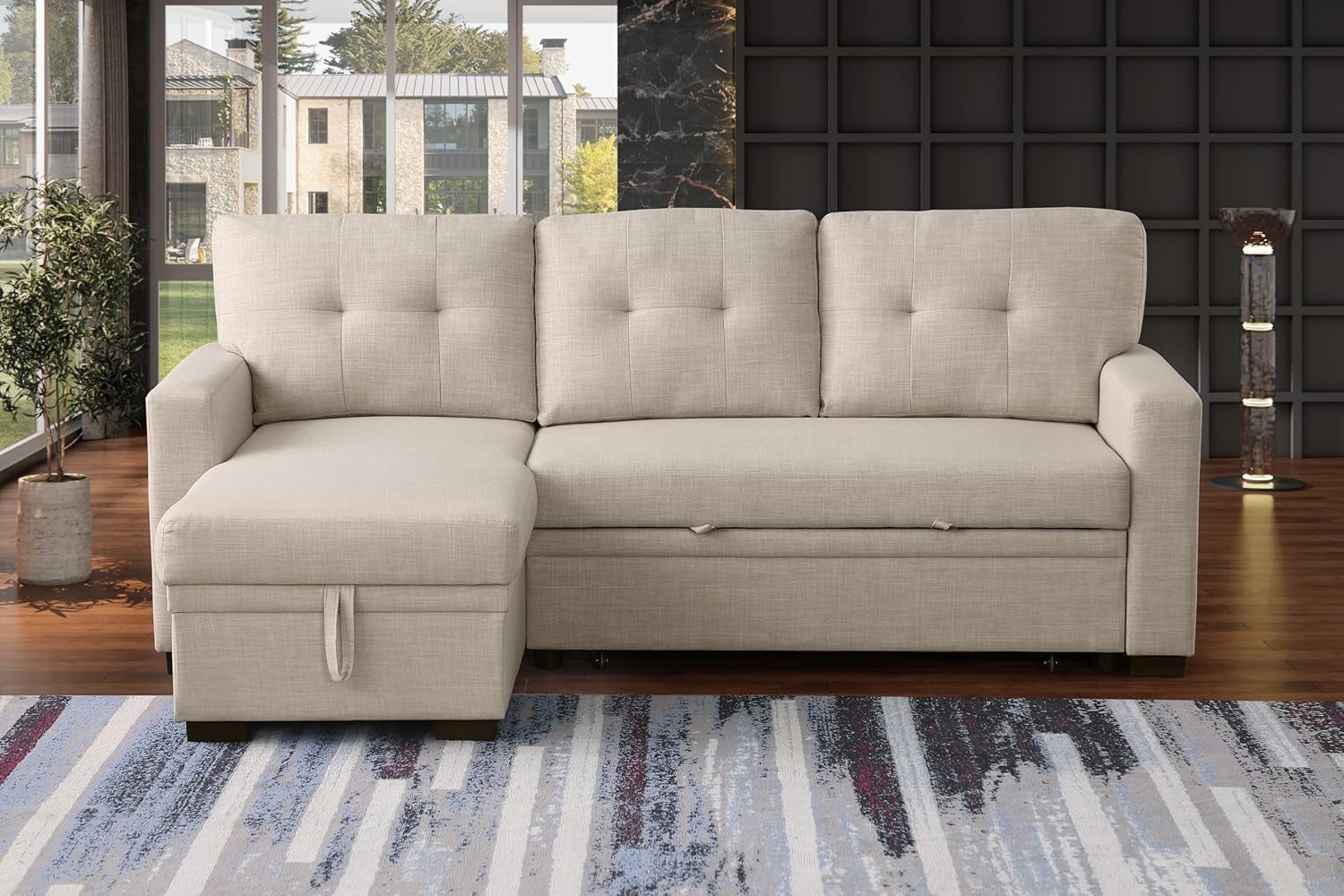 ZYQ Convertible Pull Out Sofa Bed Sleeper Sectional Couch with ...