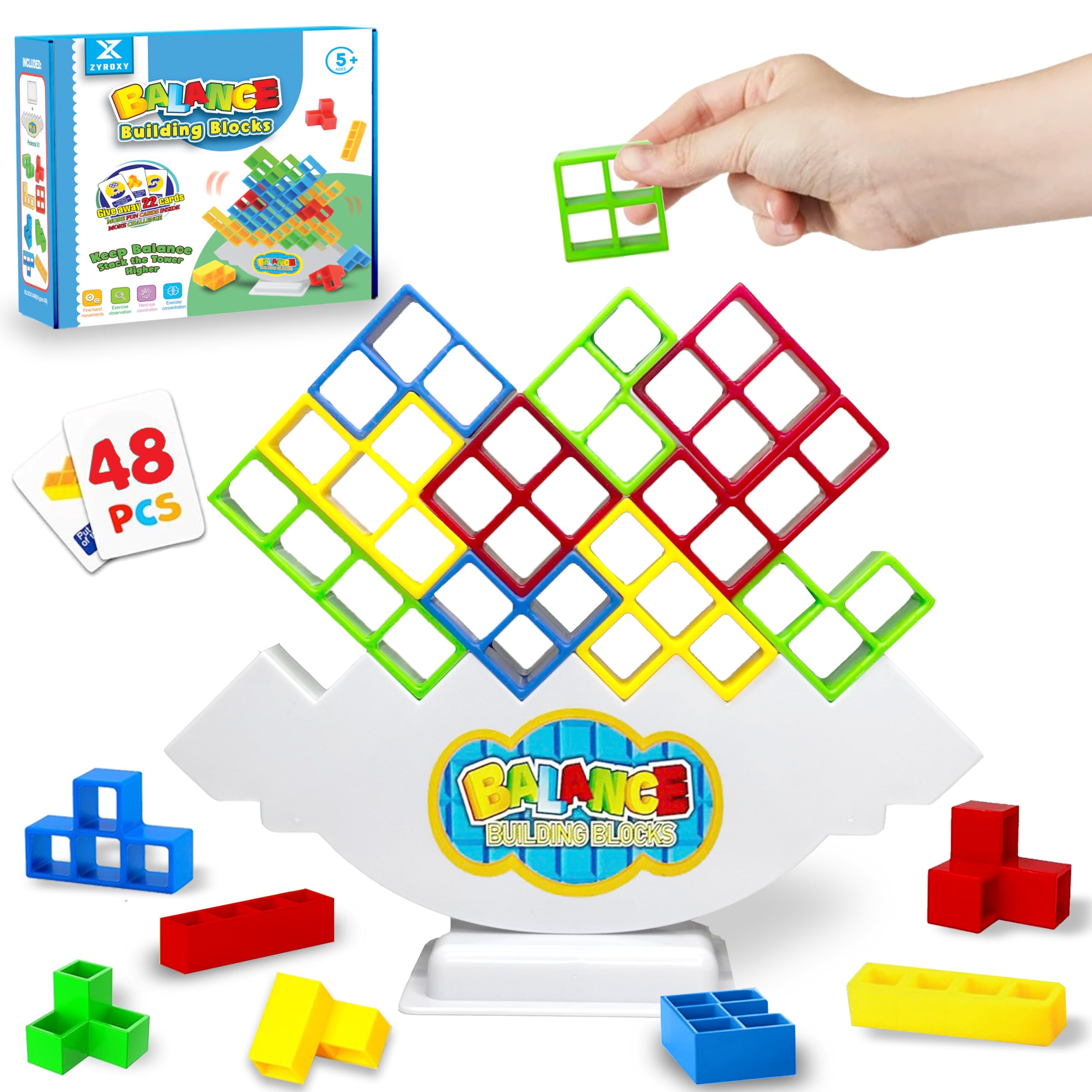 ZYROXY Tetra Tower Game DHF10 Balance Stacking Blocks, Tower Stack Game, Board Games for ...