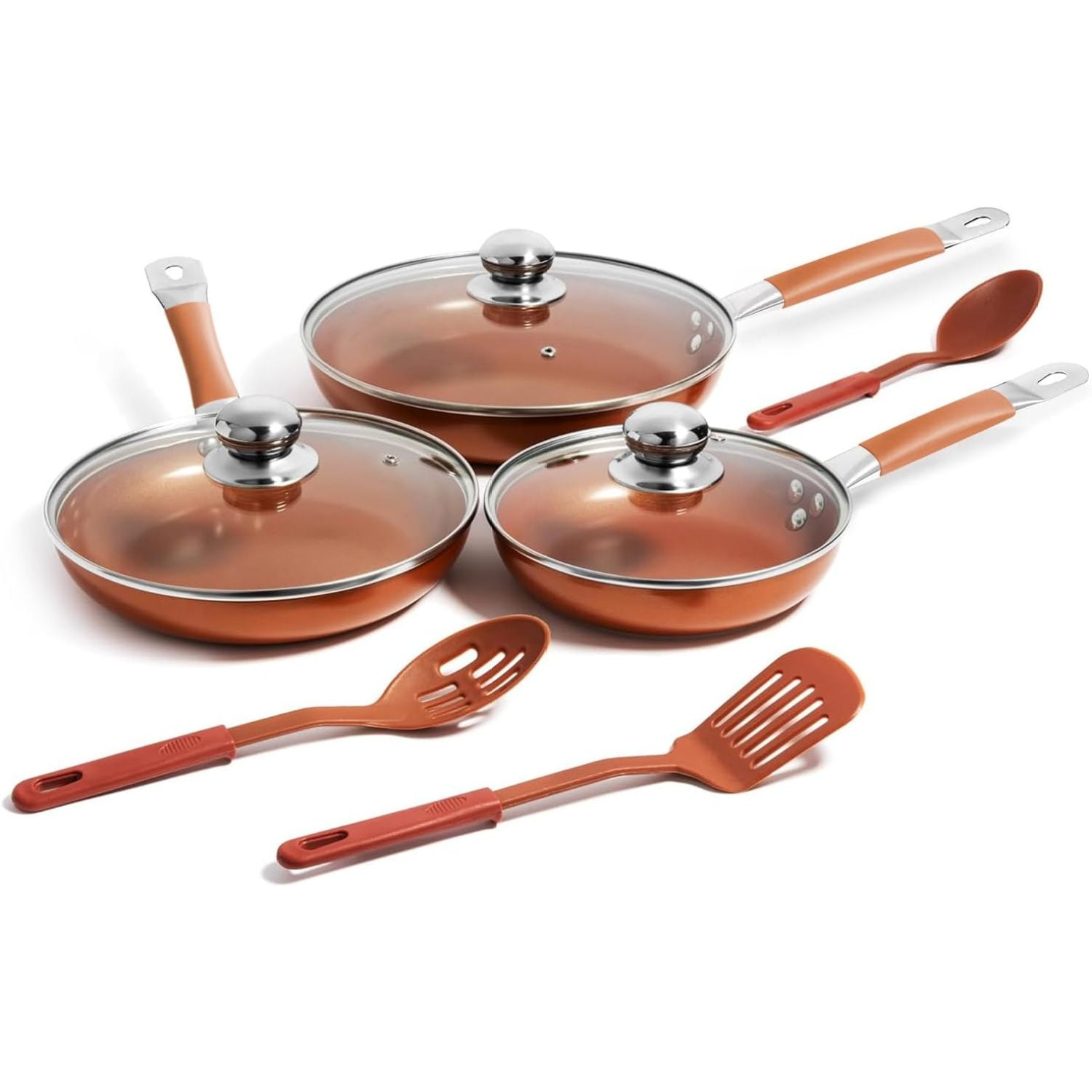 ZYSF 3 PC Nonstick Copper Frying Pans Skillets Set with Lids (8", 9.5 ...
