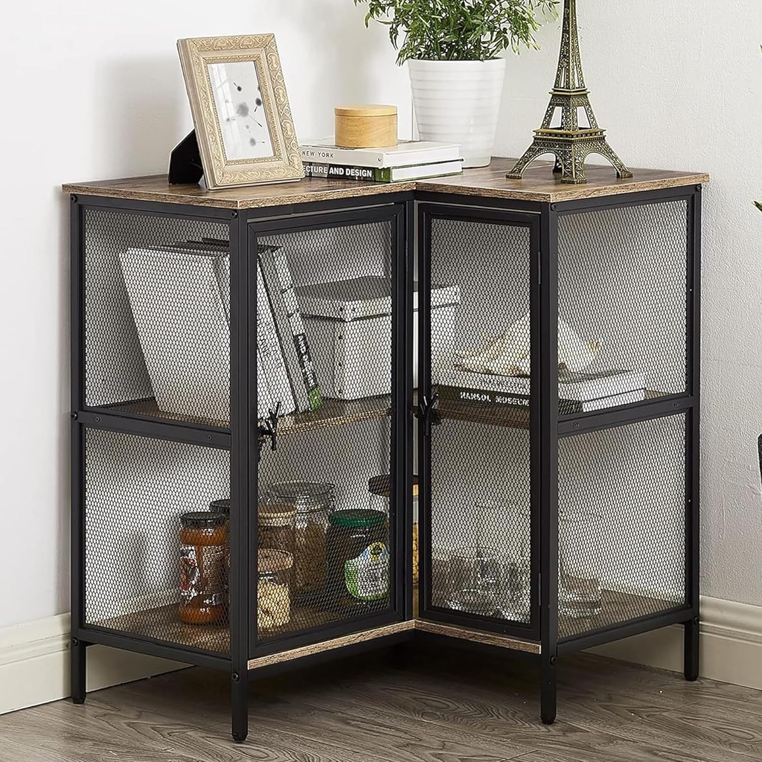 ZYSF 3 Tier Corner Cabinet with Doors and Storage Shelves, Industrial ...