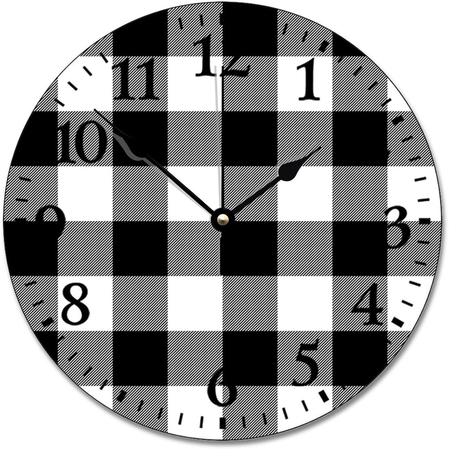 ZYSF Black & White Buffalo Plaid Wall Clock 10 Inch Checkerboard ...
